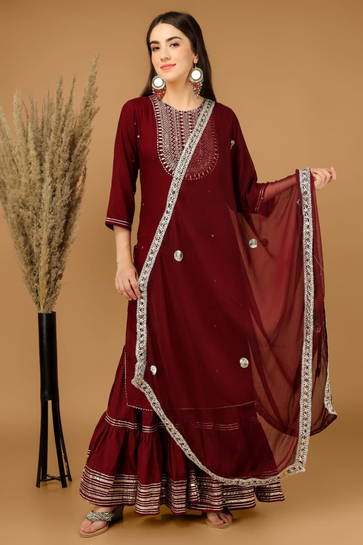 Maroon sharara suit set - Ireshh
